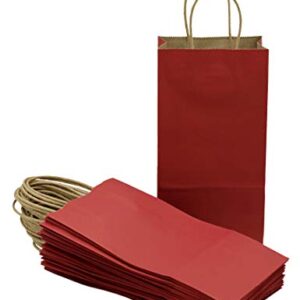 Creative Hobbies® Small Paper Gift Handle Bags, 5.25" x 3" x 8.5" Size, Deep Red, 24 Piece Pack