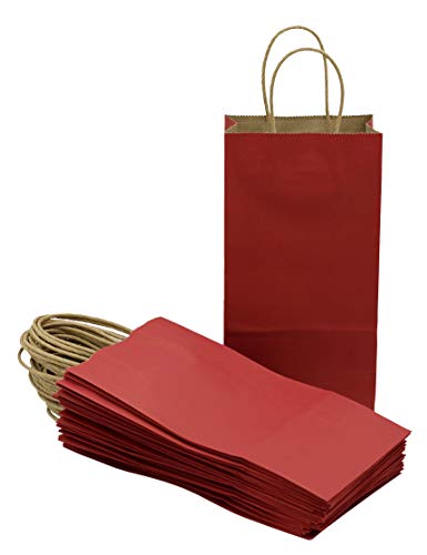 Creative Hobbies® Small Paper Gift Handle Bags, 5.25" x 3" x 8.5" Size, Deep Red, 24 Piece Pack