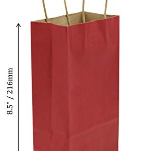 Creative Hobbies® Small Paper Gift Handle Bags, 5.25" x 3" x 8.5" Size, Deep Red, 24 Piece Pack