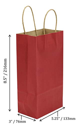 Creative Hobbies® Small Paper Gift Handle Bags, 5.25" x 3" x 8.5" Size, Deep Red, 24 Piece Pack