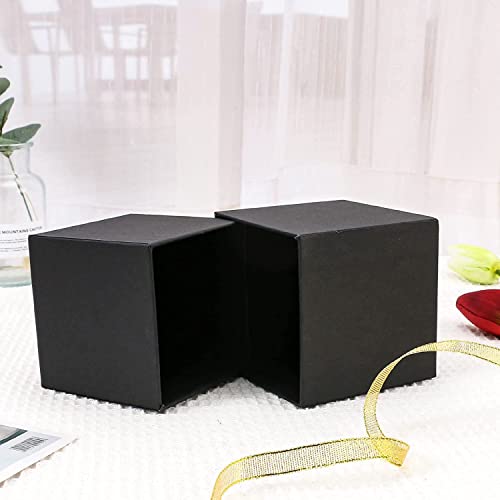 Dasofine Black Gift Boxes, 4'' × 4'' × 3.8'' Kraft Paper Square Box with Lid, 3pcs Small Gift Box, Candle Boxes, Gift Boxes for Halloween, Present, Party