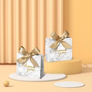 YHJZ Small Gift Bags-24 Pack Small Marble Thank You Gift Bags with Bow Ribbon, Paper Party Favor Bags Bulk, Mini Gift Bags, Treat Boxes for Wedding Baby Shower Party Supplies (4.5''x1.8''x3.9'', Gold-2)