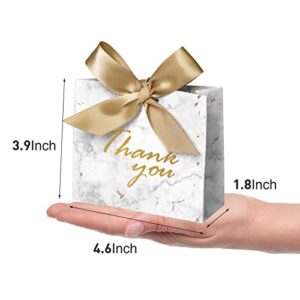 YHJZ Small Gift Bags-24 Pack Small Marble Thank You Gift Bags with Bow Ribbon, Paper Party Favor Bags Bulk, Mini Gift Bags, Treat Boxes for Wedding Baby Shower Party Supplies (4.5''x1.8''x3.9'', Gold-2)