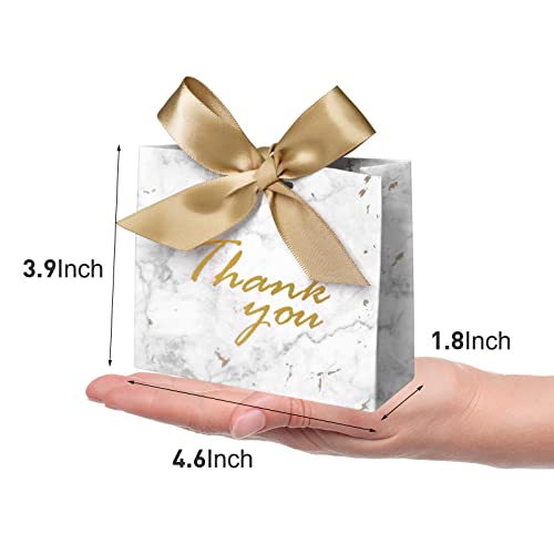 YHJZ Small Gift Bags-24 Pack Small Marble Thank You Gift Bags with Bow Ribbon, Paper Party Favor Bags Bulk, Mini Gift Bags, Treat Boxes for Wedding Baby Shower Party Supplies (4.5''x1.8''x3.9'', Gold-2)