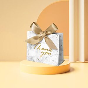 YHJZ Small Gift Bags-24 Pack Small Marble Thank You Gift Bags with Bow Ribbon, Paper Party Favor Bags Bulk, Mini Gift Bags, Treat Boxes for Wedding Baby Shower Party Supplies (4.5''x1.8''x3.9'', Gold-2)