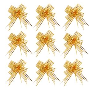 tiamall 30 pcs 3.6 inches pull bows gift wrap bows present wrapping pull bow with ribbon for wedding present baskets (gold)