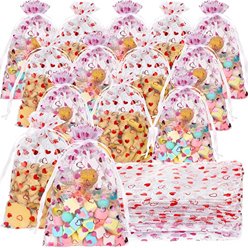 50 Pieces Heart Organza Bags with Drawstring 6 x 9 Inches Jewelry Sheer Bag Mini Mesh Bags Candy Gift Packaging Pouch Bag for Mother's Day Wedding Festival Birthday Party Favor Supplies