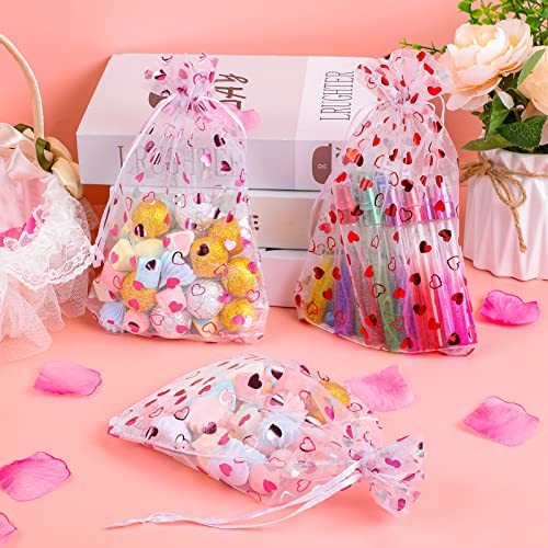 50 Pieces Heart Organza Bags with Drawstring 6 x 9 Inches Jewelry Sheer Bag Mini Mesh Bags Candy Gift Packaging Pouch Bag for Mother's Day Wedding Festival Birthday Party Favor Supplies