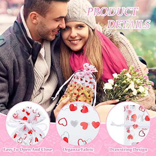 50 Pieces Heart Organza Bags with Drawstring 6 x 9 Inches Jewelry Sheer Bag Mini Mesh Bags Candy Gift Packaging Pouch Bag for Mother's Day Wedding Festival Birthday Party Favor Supplies