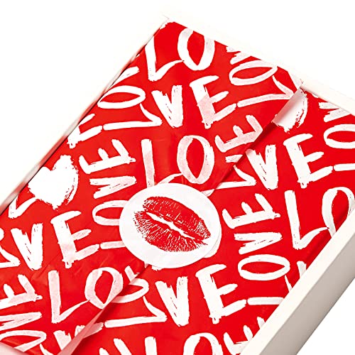 LeZakaa 60 Sheets Tissue Paper Bulk & 30 Pcs Lip Print Gift Sticker -"Love" Lettering Design for Valentine's Day (13.8 inch x 19.7 inch)