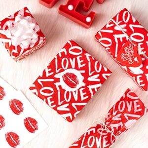 LeZakaa 60 Sheets Tissue Paper Bulk & 30 Pcs Lip Print Gift Sticker -"Love" Lettering Design for Valentine's Day (13.8 inch x 19.7 inch)