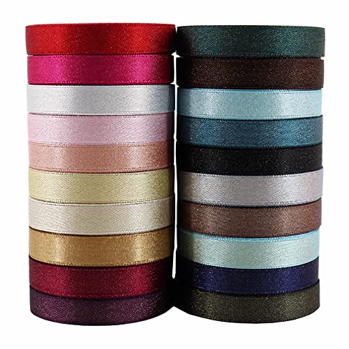 BAORJCT 20 Colors 40 Yard Gold and Silver Glitter Ribbon 3/8" Wide, 2 Yard/roll,20 Rolls, for Bows Crafts Gifts Party Wedding，Engagement, Bridal Shower Gift Wrapping