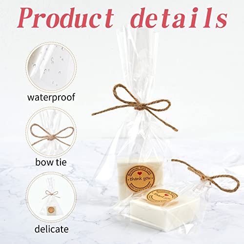 100pcs 6"x 9" Clear Soap Bags Cellophane Gift Bags with 9 Pieces Stickers and Hemp Rope for Homemade Soap Craft Gift Packaging Supplies Box Birthday Party