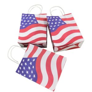 SUNNAMUSK Memorial Day Gifts Bags 12PCS American Flag Patriotic Thank You Gift Bags with Red White Blue USA Memorial Day Paper Treat Goodie Bags with Handle for Veterans Day Independence Day Party