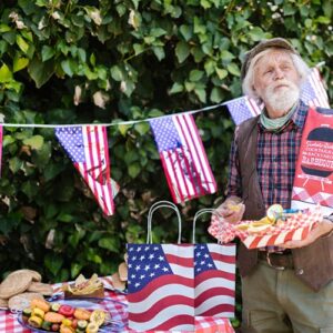 SUNNAMUSK Memorial Day Gifts Bags 12PCS American Flag Patriotic Thank You Gift Bags with Red White Blue USA Memorial Day Paper Treat Goodie Bags with Handle for Veterans Day Independence Day Party