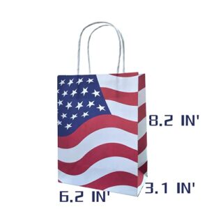 SUNNAMUSK Memorial Day Gifts Bags 12PCS American Flag Patriotic Thank You Gift Bags with Red White Blue USA Memorial Day Paper Treat Goodie Bags with Handle for Veterans Day Independence Day Party