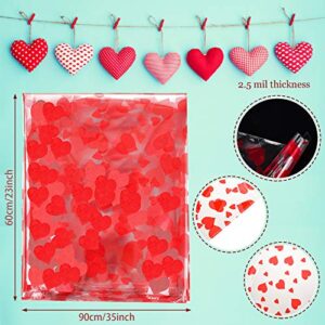 Zonon 20 Pcs Valentine Cellophane Bags 35 x 23 In Valentine Basket Bags Heart Printed Cellophane Wrap red Basket Bags Large Cellophane Bags for Baskets, Weddings (Heart Style)