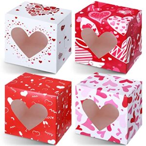 16 pieces valentines day treat boxes with windows valentine’s day strawberry boxes valentines day goodie boxes with pvc heart window pink red valentines cupcake boxes 6 x 6 x 4 inch for valentines