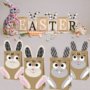 AUSHENKE Easter Gift Goodie Bags, Bunny DIY Kraft Easter Treat Paper Bags with Stickers for Spring Easter Party Favors, 12PCS