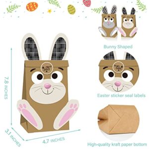 AUSHENKE Easter Gift Goodie Bags, Bunny DIY Kraft Easter Treat Paper Bags with Stickers for Spring Easter Party Favors, 12PCS