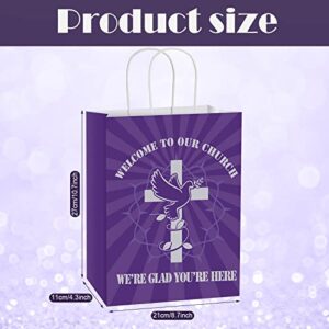 24 Pcs Church Welcome Gift Bags Purple Welcome to Our Church Gift Bags Large Religious Welcome Bags for Church Guest Baptism Goodie Bag Bulk Birthday Church Theme Party Supplies 10.7 x 4.3 x 8.7 Inch