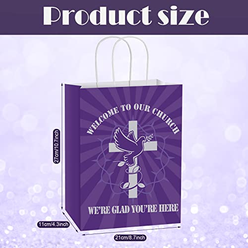 24 Pcs Church Welcome Gift Bags Purple Welcome to Our Church Gift Bags Large Religious Welcome Bags for Church Guest Baptism Goodie Bag Bulk Birthday Church Theme Party Supplies 10.7 x 4.3 x 8.7 Inch