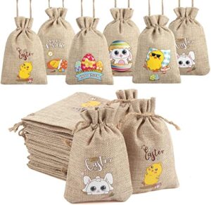 lokipa 24 pcs easter burlap bags, easter jute burlap bags small favor bags with drawstrings for easter party favor