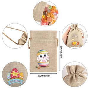 LOKIPA 24 Pcs Easter Burlap Bags, Easter Jute Burlap Bags Small Favor Bags with Drawstrings for Easter Party Favor