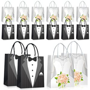 24 pcs wedding party gift bags bridesmaid gift bags tuxedo groomsmen gift bag set gift wrap bags for wedding groomsman bridesmaid, bachelor bridal shower party favors, 3.1 x 7.5 x 9 inch