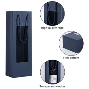 Sdootjewelry Navy Blue Wine Bags with Window, 20 Pack 4.9'' × 3.3'' × 14.2'' Wine Bags Bulk Kraft Paper Wine Gift Bags with Handles, Wine Bottle Paper Bags Retail Bags for Christmas New Year Holiday Celebrations