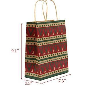 Lulu Home Christmas Paper Gift Bags with Handle, 24 Pieces Medium Christmas Kraft Paper Bags with Handle, Assorted Christmas Prints for Party Favors