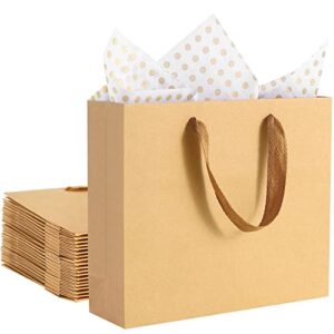 ynerhai 20 pack gift bags with tissue paper, medium kraft paper bag with ribbon handles, 10.6” x3.1” x8.3” brown gift bags for wedding, birthday, party supplies and gifts (medium, brown)