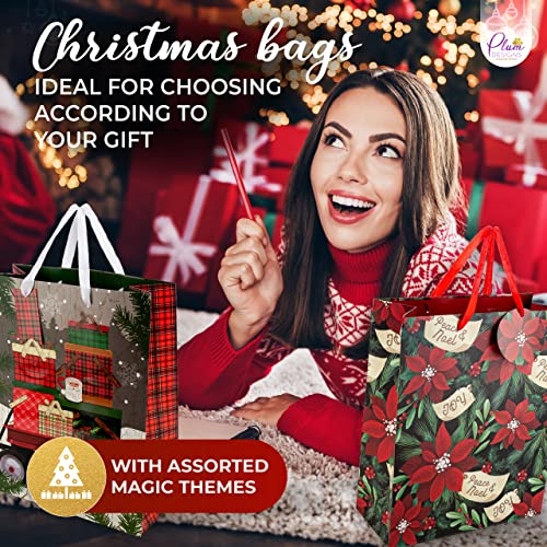 Bulk Christmas Gift Bags Large -18 Creative Elegant Designs- Large Christmas Bags for Gifts with Christmas Tissue Paper Gift Wrap-Holiday Gift Bags Bulk -Large Xmas Gift Bags-12.75"X10.25"X4.5" inches