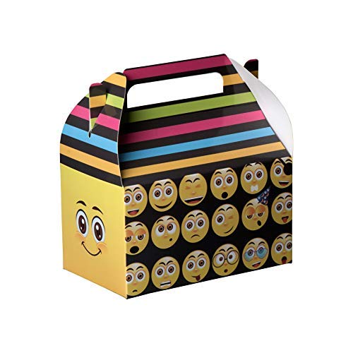 Hammont Paper Treat Boxes -10 Pack- Party Favors Treat Container Cookie Boxes Cute Designs Perfect for Parties and Celebrations 6.25" x 3.75" x 3.5" (Emoji)