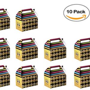 Hammont Paper Treat Boxes -10 Pack- Party Favors Treat Container Cookie Boxes Cute Designs Perfect for Parties and Celebrations 6.25" x 3.75" x 3.5" (Emoji)