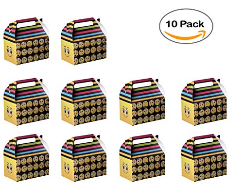 Hammont Paper Treat Boxes -10 Pack- Party Favors Treat Container Cookie Boxes Cute Designs Perfect for Parties and Celebrations 6.25" x 3.75" x 3.5" (Emoji)