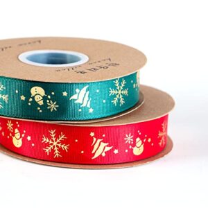 90 yards 2 roll christmas ribbons for craft holiday printed grosgrain organza satin ribbons metallic glitter fabric ribbons bulk gift wrapping bow(45x2yd)