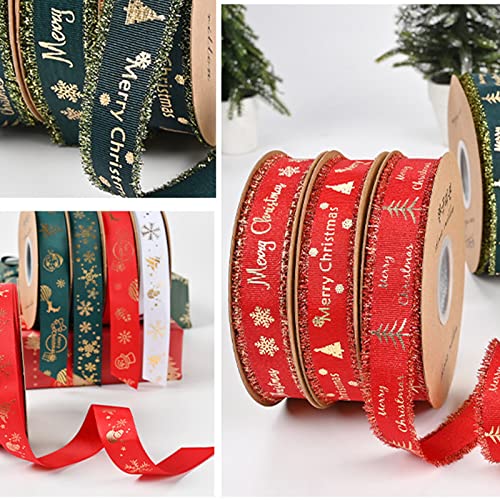 90 Yards 2 Roll Christmas Ribbons for Craft Holiday Printed Grosgrain Organza Satin Ribbons Metallic Glitter Fabric Ribbons Bulk Gift Wrapping Bow(45x2yd)