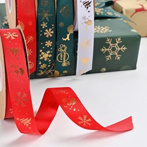 90 Yards 2 Roll Christmas Ribbons for Craft Holiday Printed Grosgrain Organza Satin Ribbons Metallic Glitter Fabric Ribbons Bulk Gift Wrapping Bow(45x2yd)