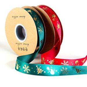 90 Yards 2 Roll Christmas Ribbons for Craft Holiday Printed Grosgrain Organza Satin Ribbons Metallic Glitter Fabric Ribbons Bulk Gift Wrapping Bow(45x2yd)