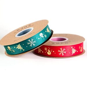 90 Yards 2 Roll Christmas Ribbons for Craft Holiday Printed Grosgrain Organza Satin Ribbons Metallic Glitter Fabric Ribbons Bulk Gift Wrapping Bow(45x2yd)