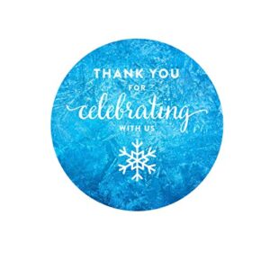 andaz press birthday round circle labels stickers, thank you for celebrating with us, frozen snowflake, 40-pack, for gifts and party favors