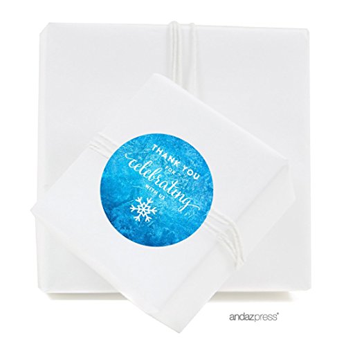 Andaz Press Birthday Round Circle Labels Stickers, Thank You for Celebrating with Us, Frozen Snowflake, 40-Pack, for Gifts and Party Favors