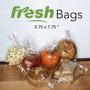 100 Clear Treat & Favor Bags | Ties Included | Great For Cake Pops, Candy, Gifts, Wedding or Party Favors | Food Safe Plastic | Stronger Than Cellophane | 1.5 Mils Thickness | 5.75" x 7.75"