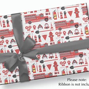 Stesha Party Firetruck Gift Wrap Firefighter Paper - Folded Flat 30 x 20 Inch - 3 Sheets