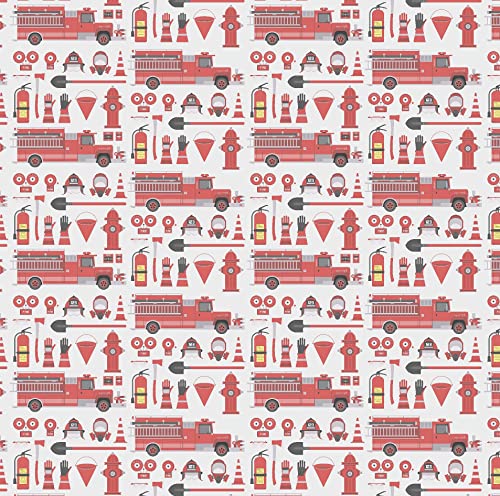 Stesha Party Firetruck Gift Wrap Firefighter Paper - Folded Flat 30 x 20 Inch - 3 Sheets