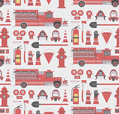 Stesha Party Firetruck Gift Wrap Firefighter Paper - Folded Flat 30 x 20 Inch - 3 Sheets