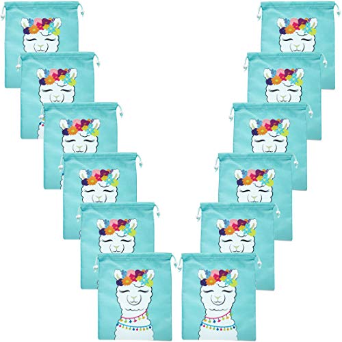 Juvale 12-Pack Drawstring Llama Party Favor Bags for Fiestas and Birthday Parties, 10 x 12 Inches