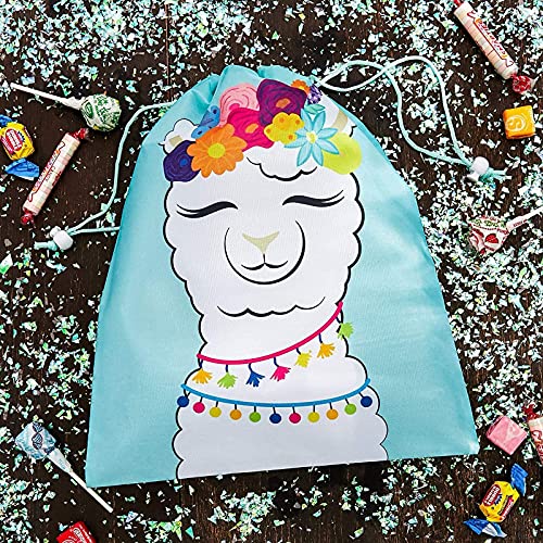 Juvale 12-Pack Drawstring Llama Party Favor Bags for Fiestas and Birthday Parties, 10 x 12 Inches