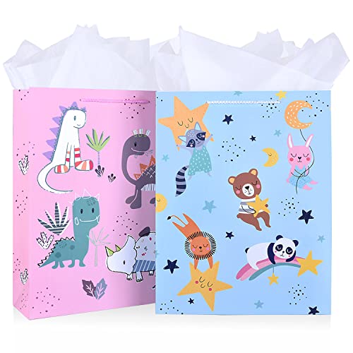 ZGORENDZ 2 Pack Extra Large Gift Bags 16.5" with Tissue Paper for Birthday Party Favors, Shopping, Baby Shower